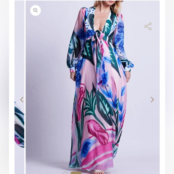 PatBO | Dresses | Patbo Nova Flora Deep V Floral Printed Chiffon Flowy ...